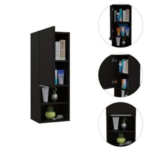 Tuhome Mila Wall-Mounted Bathroom Medicine Cabinet with Open & Closed Storage, Black Wenge