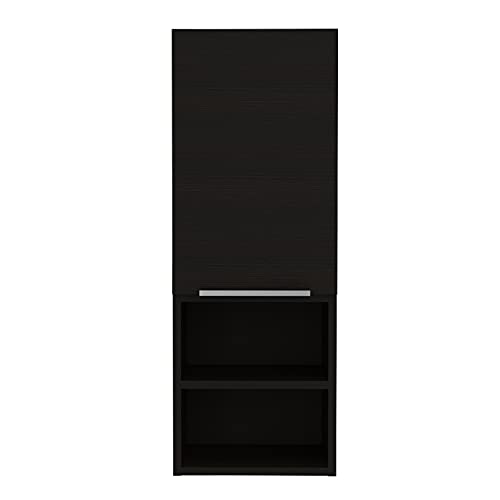 Tuhome Mila Wall-Mounted Bathroom Medicine Cabinet with Open & Closed Storage, Black Wenge