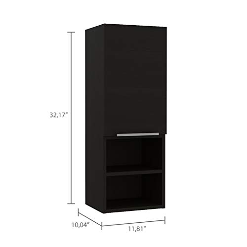 Tuhome Mila Wall-Mounted Bathroom Medicine Cabinet with Open & Closed Storage, Black Wenge