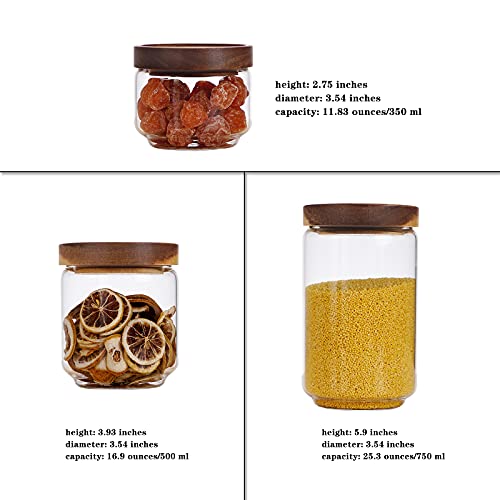 AEFPOYMXU Glass Food Storage Jars with Wood Lids Mason Jar Canister Set Glass Containers for Tea, Coffee, Spice, Candy, Cookie, Pantry(set of 3)