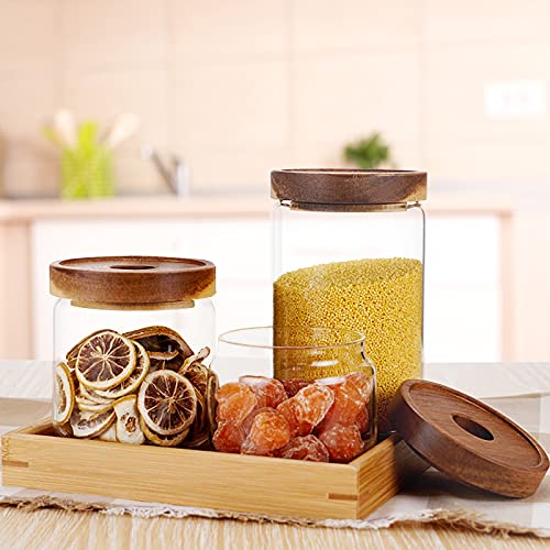 AEFPOYMXU Glass Food Storage Jars with Wood Lids Mason Jar Canister Set Glass Containers for Tea, Coffee, Spice, Candy, Cookie, Pantry(set of 3)