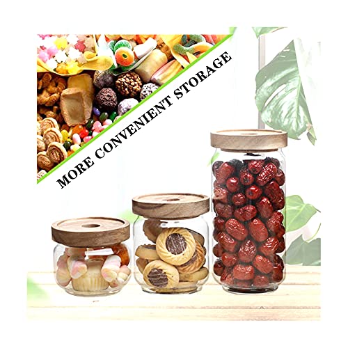 AEFPOYMXU Glass Food Storage Jars with Wood Lids Mason Jar Canister Set Glass Containers for Tea, Coffee, Spice, Candy, Cookie, Pantry(set of 3)