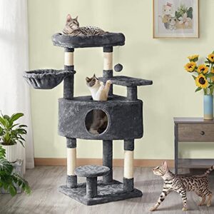 Yaheetech 46in Cat Tree for Indoor Cats, Cat Tower with Spacious Condos, Scratching Posts & Large Top Plush Perch, Cat Stand House Activity Tower for Cats Kittens