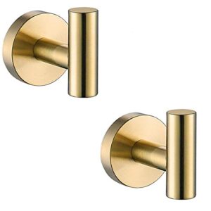 [2 pack] gold towel hooks coat hook, bathroom hardware accessories, robe hook for bath and kitchen, sus 304 stainless steel wall hook