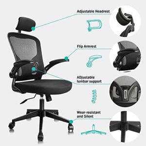 HARBLAND Ergonomic Office Chair, Home Office Desk Chair High Back Chair with Adjustable Headrest Backrest Armrest for Home Office Computer Desk (Black)