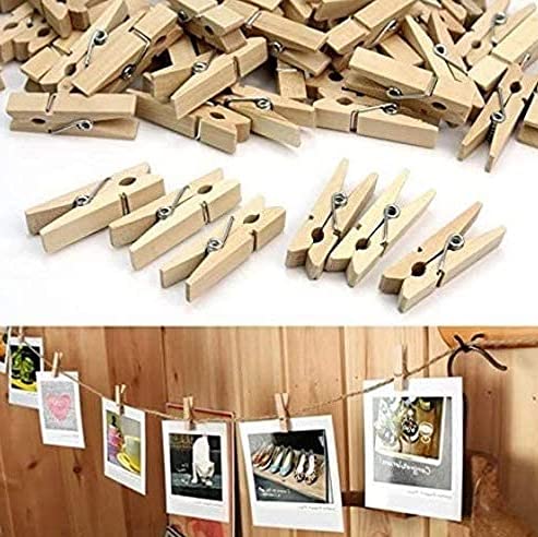 100 Pcs Mini Clothespins, 0.98in (25mm) Natural Wooden Clothespins, Multi-Function Clothespins Paper Photo Pins, Tiny Craft Clips