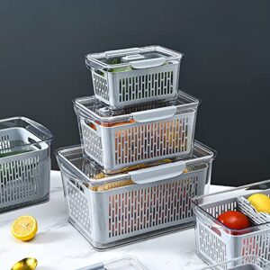 cedilis 3 pack fresh container, produce saver container for refrigerator, vegetable fruit storage container, fridge storage organizer bins with divider, fridge container box, grey（not dishwasher safe)