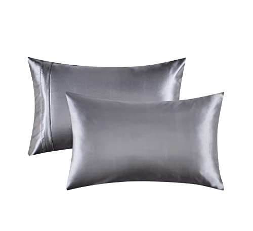 Alexandra's Secret Home Collection Satin Pillowcase for Hair and Skin, Pack of 2 - Feels Like Real Silk Pillow Cover - Satin Pillow Cases Set of 2 with Zipper Closure (Charcoal, Standard)