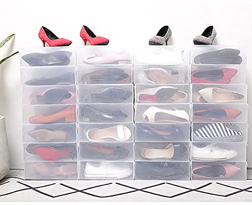 Lawei 10 Pack Clear Women's Shoe Box - Foldable Shoe Storage Boxes Plastic Shoe Organizer Bin for Men, Women and Kids