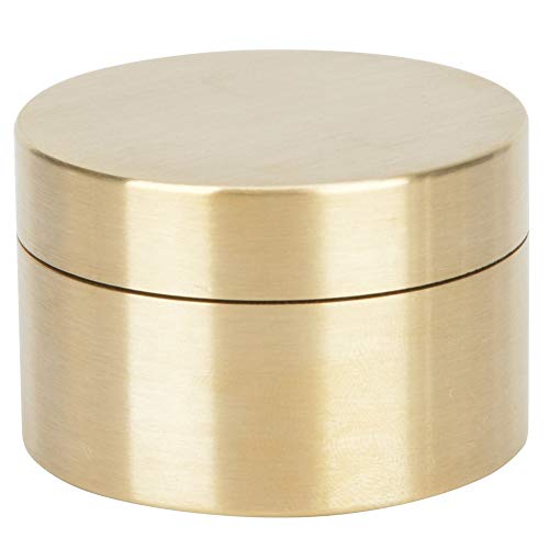 Alvinlite Jewelry Box, Round Jewelry Organizer Brass Storage Container Metal Pill Container Storage Box with Lid for Ring Necklace Earrings Gold(M)