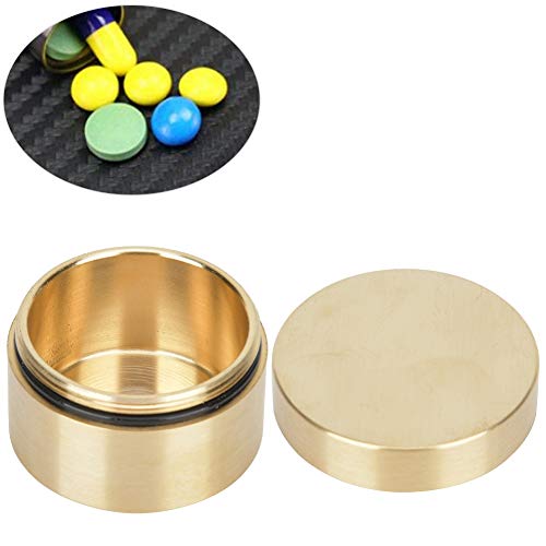 Alvinlite Jewelry Box, Round Jewelry Organizer Brass Storage Container Metal Pill Container Storage Box with Lid for Ring Necklace Earrings Gold(M)