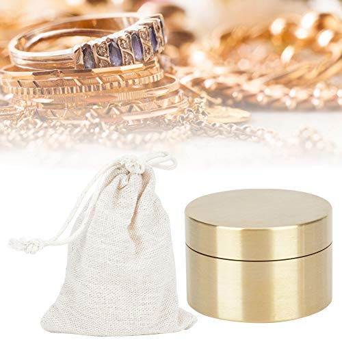 Alvinlite Jewelry Box, Round Jewelry Organizer Brass Storage Container Metal Pill Container Storage Box with Lid for Ring Necklace Earrings Gold(M)