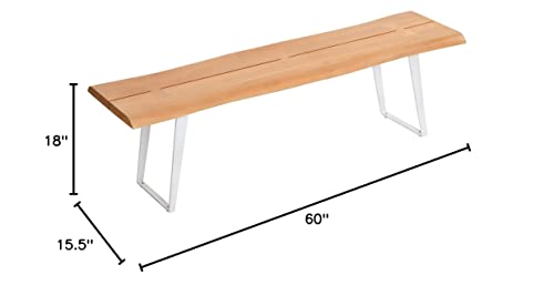 Main + Mesa Live Edge Wood Bench with Metal Frame, Natural/White