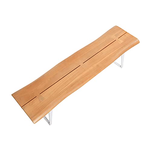 Main + Mesa Live Edge Wood Bench with Metal Frame, Natural/White