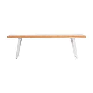 Main + Mesa Live Edge Wood Bench with Metal Frame, Natural/White