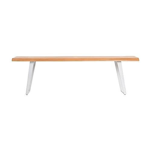 Main + Mesa Live Edge Wood Bench with Metal Frame, Natural/White