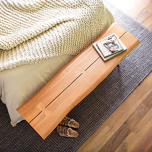 Main + Mesa Live Edge Wood Bench with Metal Frame, Natural/White