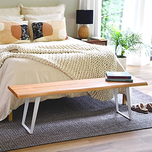 Main + Mesa Live Edge Wood Bench with Metal Frame, Natural/White