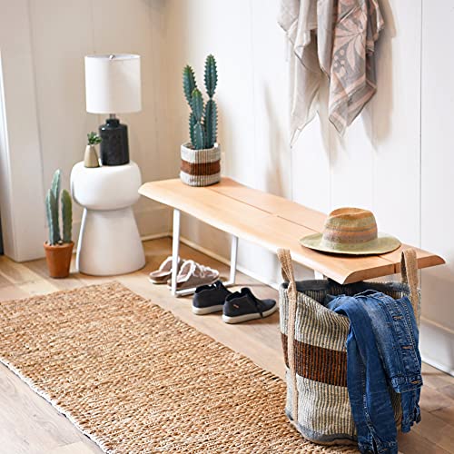 Main + Mesa Live Edge Wood Bench with Metal Frame, Natural/White