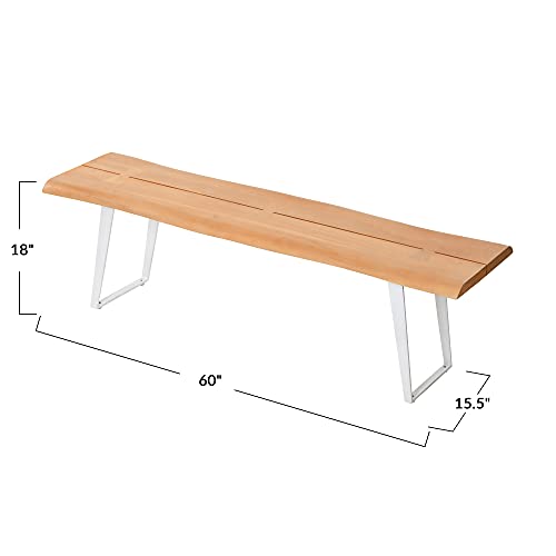 Main + Mesa Live Edge Wood Bench with Metal Frame, Natural/White