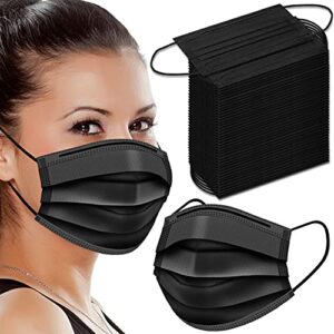 50pcs disposable face mask 3 ply for unisex adults mens women non-woven masks for home office indoor outdoor (black)