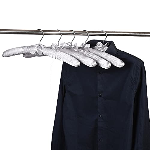 Better to U Grey Satin Padded Sweater Hangers 5 Pack, Blouse Hanger with Thick & Soft Foam for Bridal Wedding Dress Lingerie, Smooth Silk Covered Shirt Hanger Without Shoulder Bump