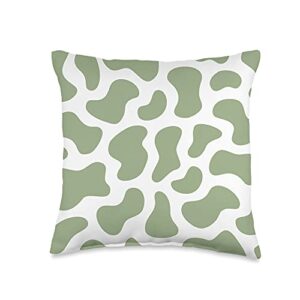 cow pattern sage green cow print indie aesthetic cute cow print sage green cottagecore aesthetic animal indie throw pillow, 16x16, multicolor