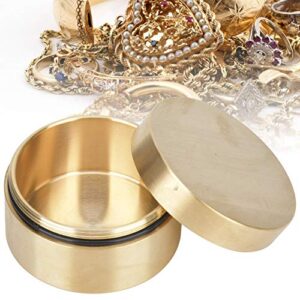 Alvinlite Jewelry Box, Round Jewelry Organizer Brass Storage Container Metal Pill Container Storage Box with Lid for Ring Necklace Earrings Gold(L)