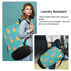 Flamingo Pineapple Thanksgiving Laundry Bag Heavy Duty Laundry Backpack with Shoulder Straps Handles Travel Laundry bag Drawstring Closure Dirty Clothes Organizer For Apartment College Dorm Laundromat