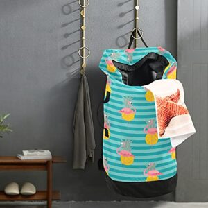 Flamingo Pineapple Thanksgiving Laundry Bag Heavy Duty Laundry Backpack with Shoulder Straps Handles Travel Laundry bag Drawstring Closure Dirty Clothes Organizer For Apartment College Dorm Laundromat