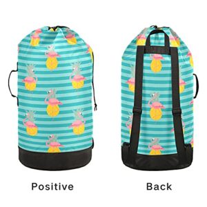 Flamingo Pineapple Thanksgiving Laundry Bag Heavy Duty Laundry Backpack with Shoulder Straps Handles Travel Laundry bag Drawstring Closure Dirty Clothes Organizer For Apartment College Dorm Laundromat