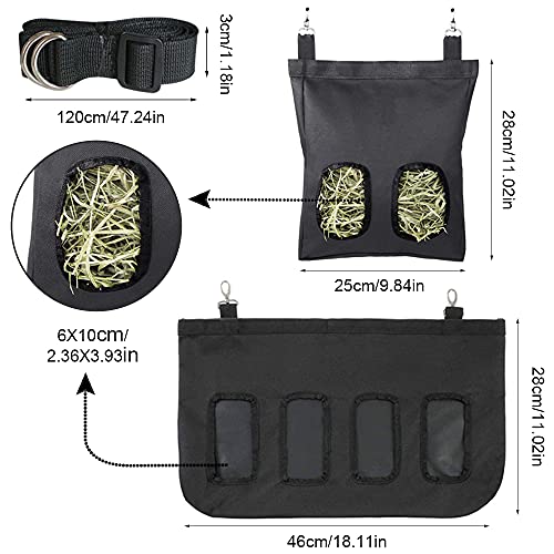 2 Pcs Bunny Hay Bag, Rabbit Hanging Weed Storage Feeding Bag, Chinchilla Hay Feeder Bag, Guinea Pig Hay Feeder Storage (Black)