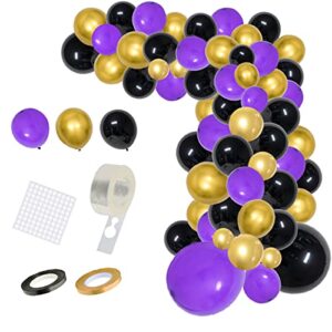 purple gold black balloon garland kit - 121 pcs metallic gold purple black balloons wednesday party supplies for purple gold birthday graduation 2023 retirement halloween party decoration