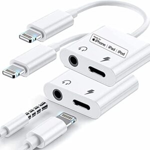 [Apple MFi Certified] 2 Pack Lightning to 3.5mm Headphones Adapter for iPhone 2 in 1 Aux Audio+Charge iPhone Splitter Compatible with iPhone 14/13/12/11/XS/XR/X/8/7/iPad/iPod Support All iOS System