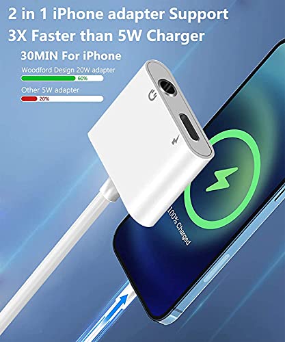 [Apple MFi Certified] 2 Pack Lightning to 3.5mm Headphones Adapter for iPhone 2 in 1 Aux Audio+Charge iPhone Splitter Compatible with iPhone 14/13/12/11/XS/XR/X/8/7/iPad/iPod Support All iOS System