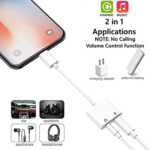 [Apple MFi Certified] 2 Pack Lightning to 3.5mm Headphones Adapter for iPhone 2 in 1 Aux Audio+Charge iPhone Splitter Compatible with iPhone 14/13/12/11/XS/XR/X/8/7/iPad/iPod Support All iOS System