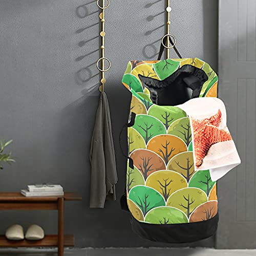 Happy Thanksgiving Tree Laundry Bag Heavy Duty Laundry Backpack with Shoulder Straps Handles Travel Laundry bag Drawstring Closure Dirty Clothes Organizer For College Dorm, Apartment, Camp Travel