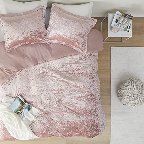 Comfort Spaces Juliette Luxe Comforter Set Velvet Lush with Soft Brushed Microfiber Reverse, All Season and Cozy Bedding, Matching Sham, Blush Comforter Set King/Cal King 3 Piece