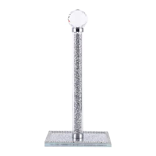 Paper Towel Roll Holder Countertop, Stand Tissue Holder, Freestanding Holder Fit for 11 Inches Paper Towel, Filled with Sparkly Crystal Crushed Diamonds for Kitchen/Bathroom/Bedroom/Office (Silver)