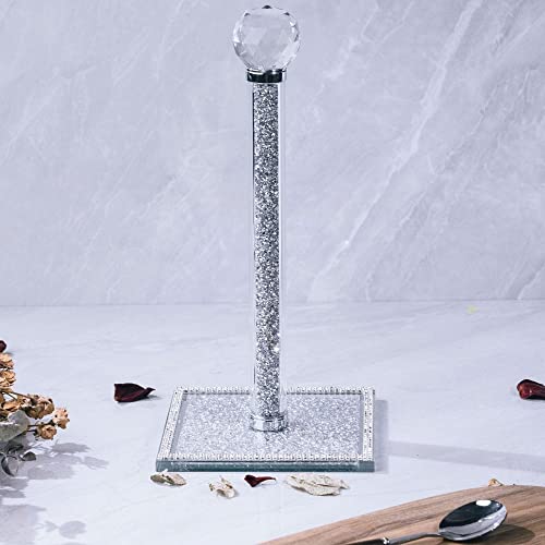 Paper Towel Roll Holder Countertop, Stand Tissue Holder, Freestanding Holder Fit for 11 Inches Paper Towel, Filled with Sparkly Crystal Crushed Diamonds for Kitchen/Bathroom/Bedroom/Office (Silver)