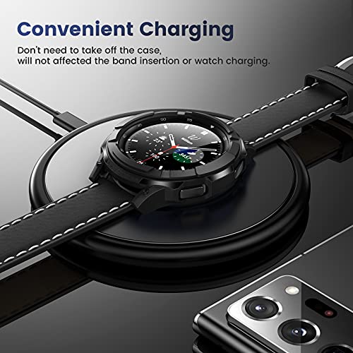 Goton 3 in 1 Accessories for Samsung Galaxy Watch 4 Classic 42mm, 1 Rugged TPU Armor Bumper Case Cover +2 Tempered Glass Screen Protector Films + 1 Bezel Ring for Galaxy Watch4 Classic 42mm Black