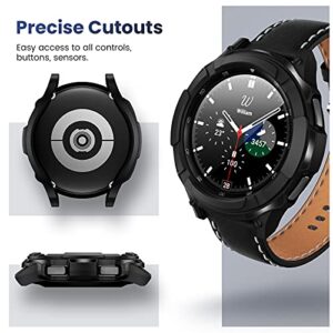 Goton 3 in 1 Accessories for Samsung Galaxy Watch 4 Classic 42mm, 1 Rugged TPU Armor Bumper Case Cover +2 Tempered Glass Screen Protector Films + 1 Bezel Ring for Galaxy Watch4 Classic 42mm Black