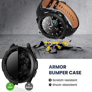 Goton 3 in 1 Accessories for Samsung Galaxy Watch 4 Classic 42mm, 1 Rugged TPU Armor Bumper Case Cover +2 Tempered Glass Screen Protector Films + 1 Bezel Ring for Galaxy Watch4 Classic 42mm Black