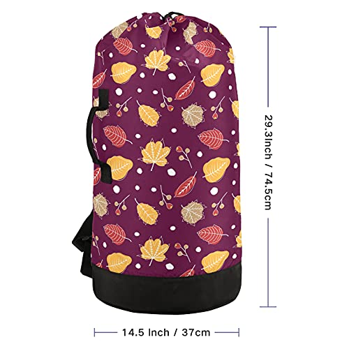 Cute Fall Thanksgiving Leaves Laundry Bag Heavy Duty Laundry Backpack with Shoulder Straps Handles Travel Laundry bag Drawstring Closure Dirty Clothes Organizer For Apartment College Dorm Laundromat