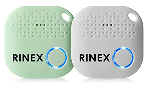 Bluetooth Key Finder – Key Locator Device with App, Siri Compatibility, & Extra Battery – Anti-Lost Keychain Tracker Device for Phone by Rinex- 2 Pack & Green and White