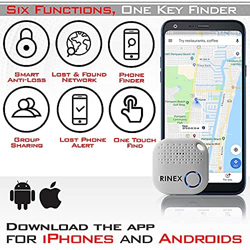 Bluetooth Key Finder – Key Locator Device with App, Siri Compatibility, & Extra Battery – Anti-Lost Keychain Tracker Device for Phone by Rinex- 2 Pack & Green and White