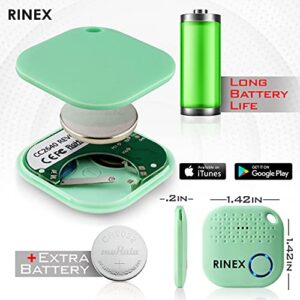 Bluetooth Key Finder – Key Locator Device with App, Siri Compatibility, & Extra Battery – Anti-Lost Keychain Tracker Device for Phone by Rinex- 2 Pack & Green and White