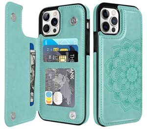 bentoben iphone 12 pro max case, iphone 12 pro max wallet case, pu leather heavy duty rugged card holder shockproof flip folio phone case cover for iphone 12 pro max 6.7", green