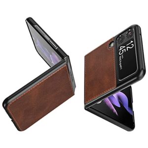 Foluu for Samsung Galaxy Z Flip 3 5G Case, Galaxy Z Flip 3 5G Leather Case, PU Leather + Hard PC Shell Ultra Thin Slim Durable Protective Phone Case Cover for Samsung Galaxy Z Flip 3 5G 2021 (Brown)