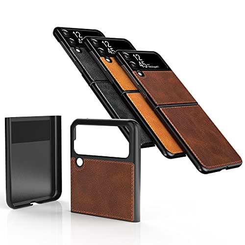 Foluu for Samsung Galaxy Z Flip 3 5G Case, Galaxy Z Flip 3 5G Leather Case, PU Leather + Hard PC Shell Ultra Thin Slim Durable Protective Phone Case Cover for Samsung Galaxy Z Flip 3 5G 2021 (Brown)